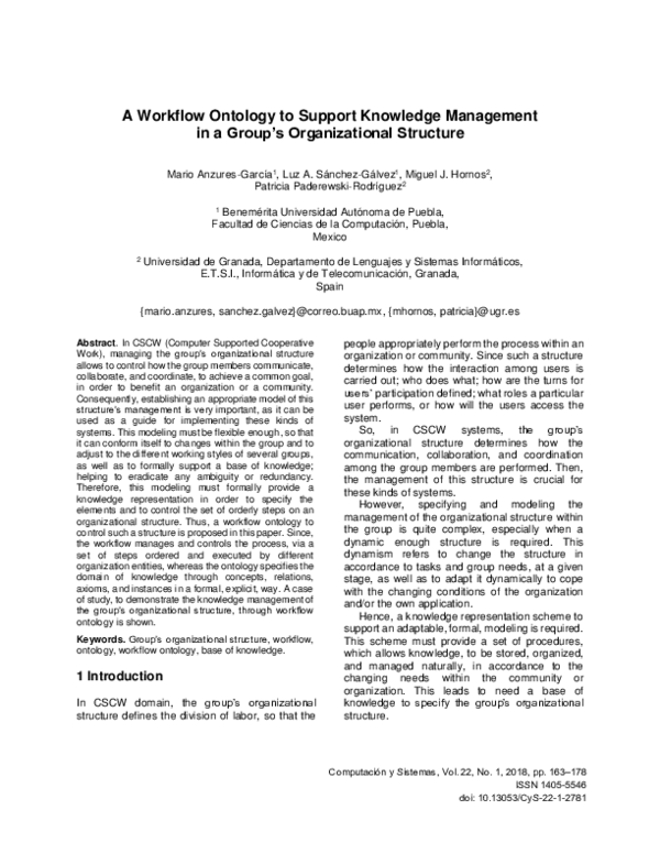 (PDF) A Workflow Ontology to support Knowledge Management in a Group’s organizational structure ...