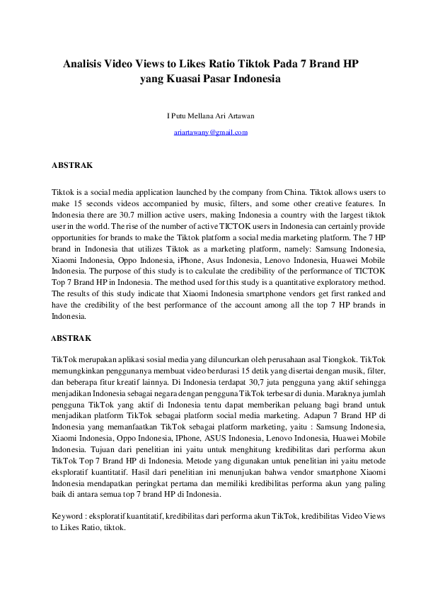 (PDF) Jurnal Analisis Rasio TikTok 7 Brand HP yang Kuasai Pasar Indonesia