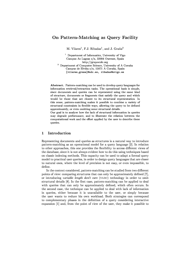(PDF) On Pattern-Matching as Query Facility