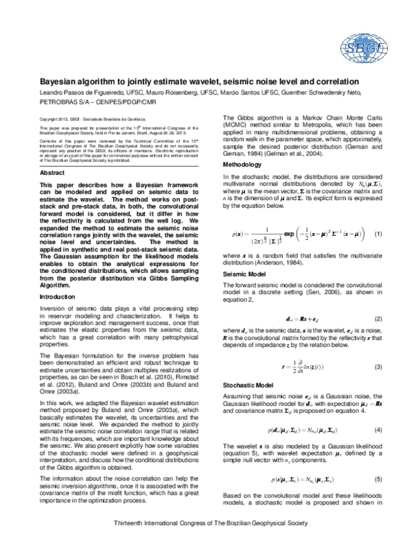 (PDF) Bayesian algorithm to jointly estimate wavelet, seismic noise level and correlation