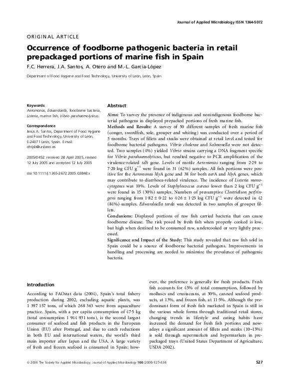 (PDF) Occurrence of foodborne pathogenic bacteria in retail prepackaged ...