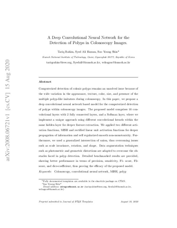 (PDF) A deep convolutional neural network for the detection of polyps in colonoscopy images