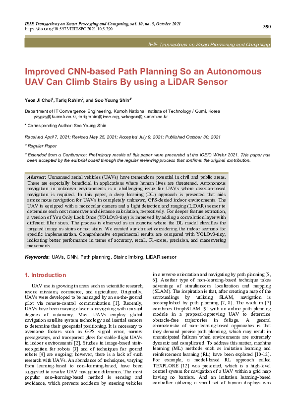 Pdf Improved Cnn Based Path Planning So An Autonomous Uav Can Climb Stairs By Using A Lidar Sensor