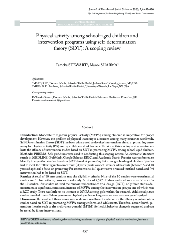 (PDF) Physical activity among school-aged children and intervention programs using self ...