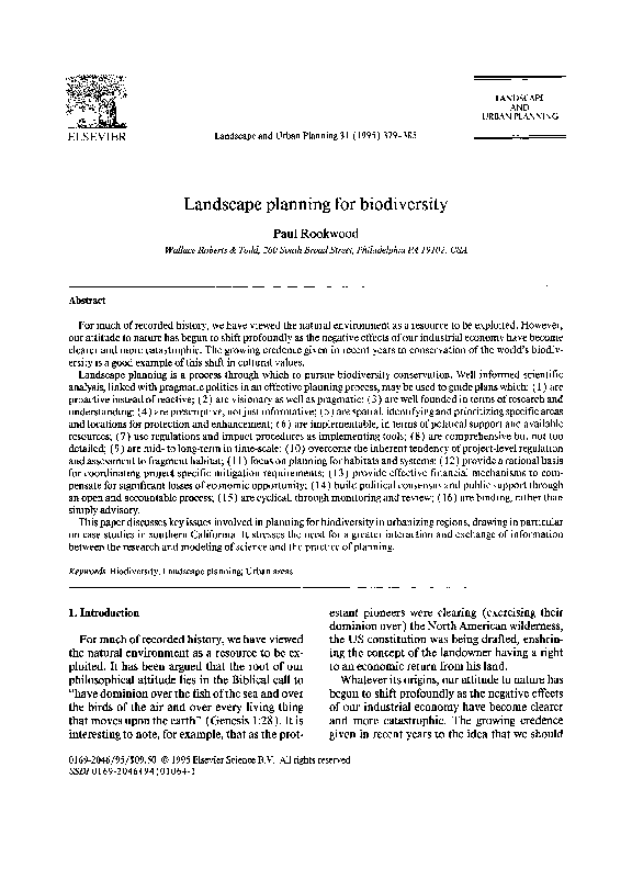 (PDF) Landscape planning for biodiversity