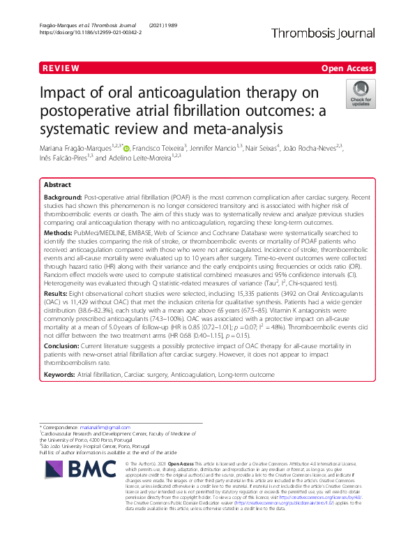 (PDF) Impact of oral anticoagulation therapy on postoperative atrial fibrillation outcomes: a ...