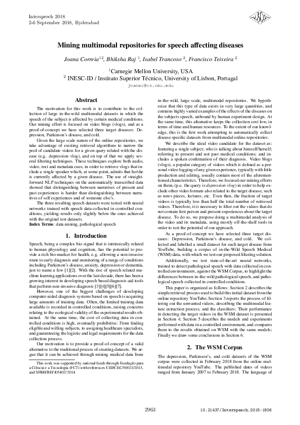 (PDF) Mining Multimodal Repositories for Speech Affecting Diseases