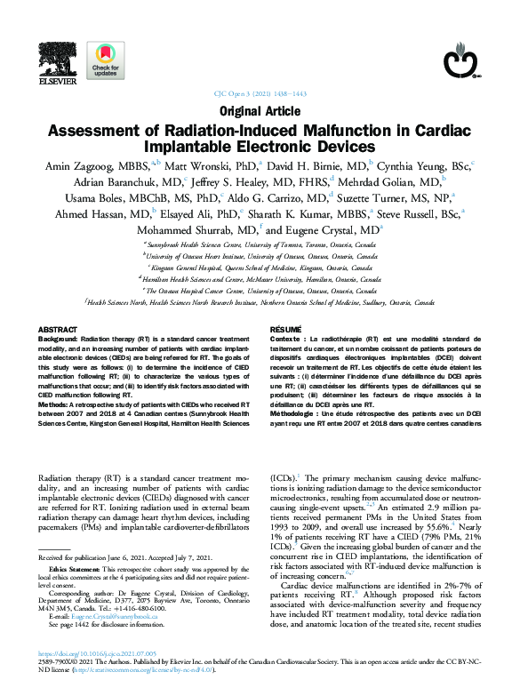 (PDF) Assessment of Radiation-Induced Malfunction in Cardiac Implantable Electronic Devices