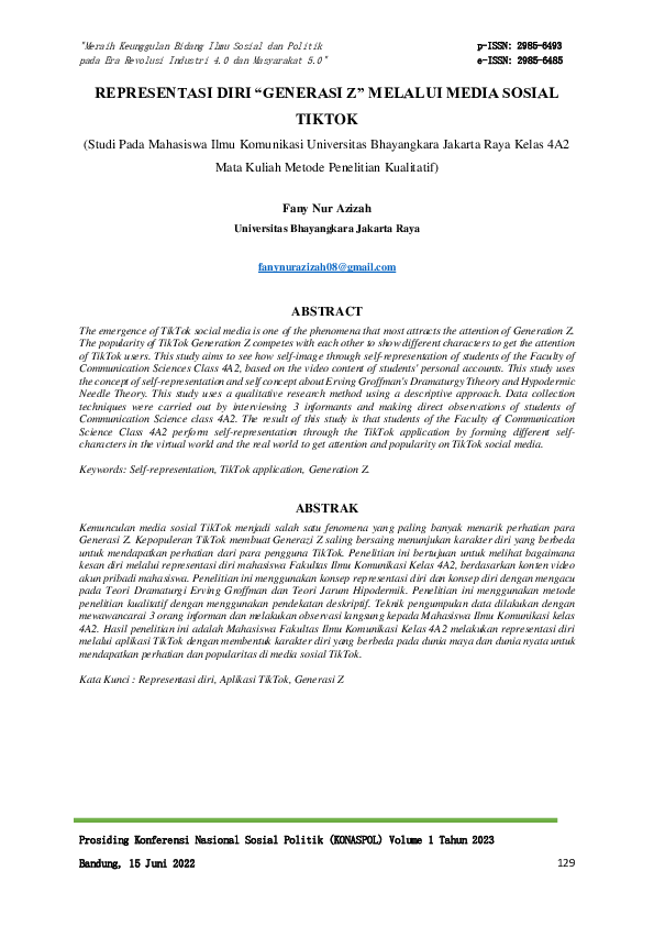 (PDF) Representasi Diri “Generasi Z” Melalui Media Sosial Tiktok (Studi Pada Mahasiswa Ilmu ...