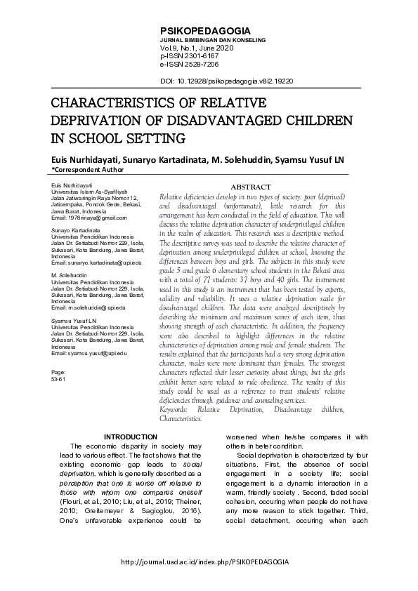 (PDF) Characteristics of Relative Deprivation of Disadvantaged Children ...