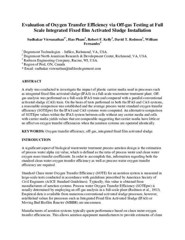 (PDF) Evaluation of Oxygen Transfer Efficiency via Off-gas Testing at ...