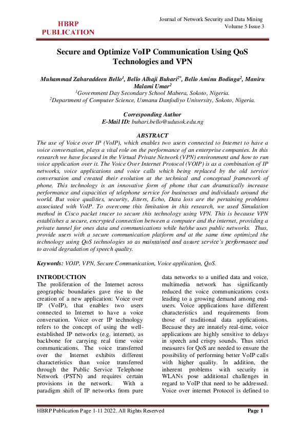 (PDF) Secure and Optimize VoIP Communication Using QoS Technologies and VPN