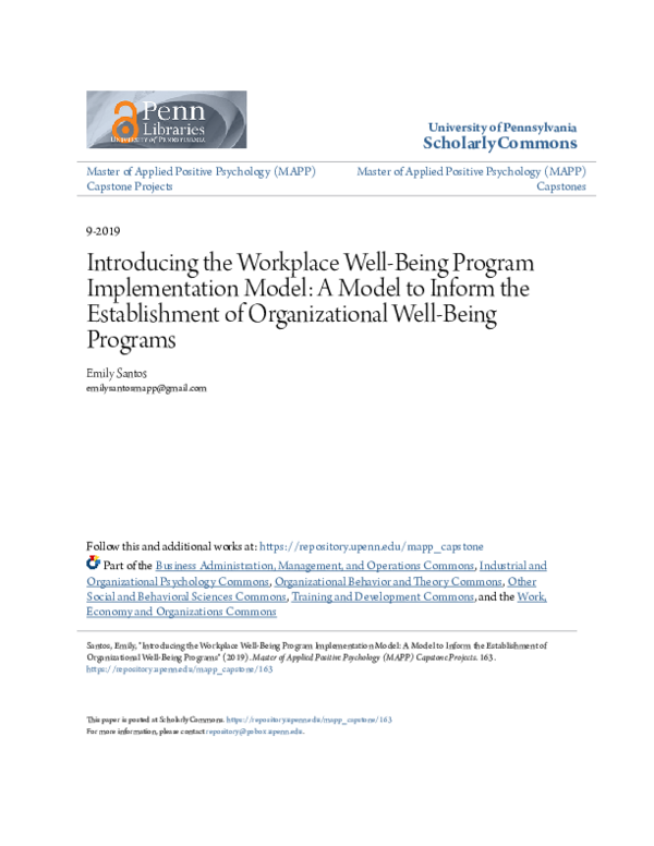 (PDF) Introducing the Workplace Well-Being Program Implementation Model: A Model to Inform the ...