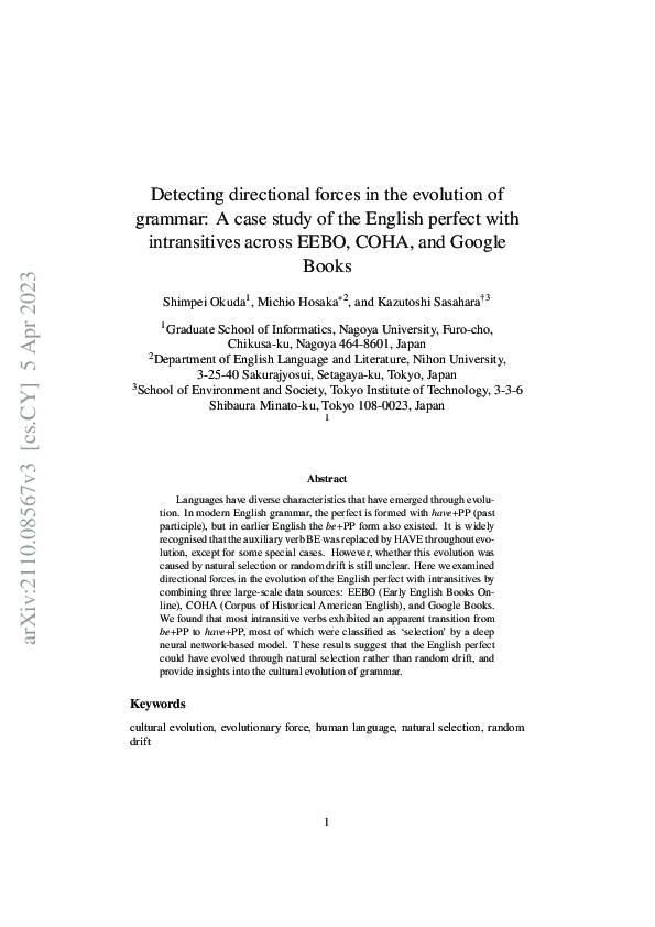(PDF) Detecting directional forces in the evolution of grammar: A case study of the English ...