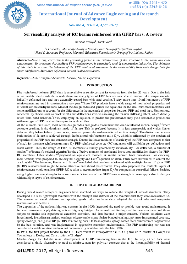 (PDF) Serviceability Analysis of RC Beams Reinforced with GFRP Bars- a Review