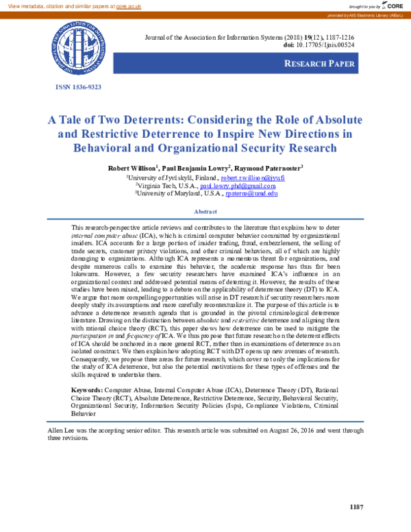 (PDF) A Tale of Two Deterrents: Considering the Role of Absolute and ...