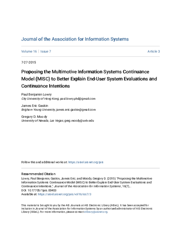 (PDF) Proposing the Multimotive Information Systems Continuance Model (MISC) to Better Explain ...