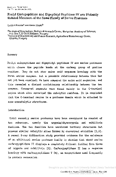 (PDF) Prolyl Endopeptidase and Dipeptidyl Peptidase IV are Distantly ...