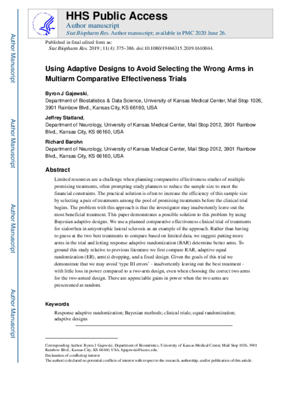 (PDF) Using Adaptive Designs to Avoid Selecting the Wrong Arms in ...