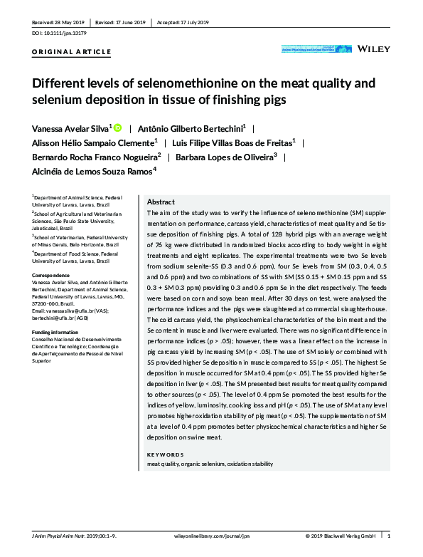(PDF) Different levels of selenomethionine on the meat quality and selenium deposition in tissue ...