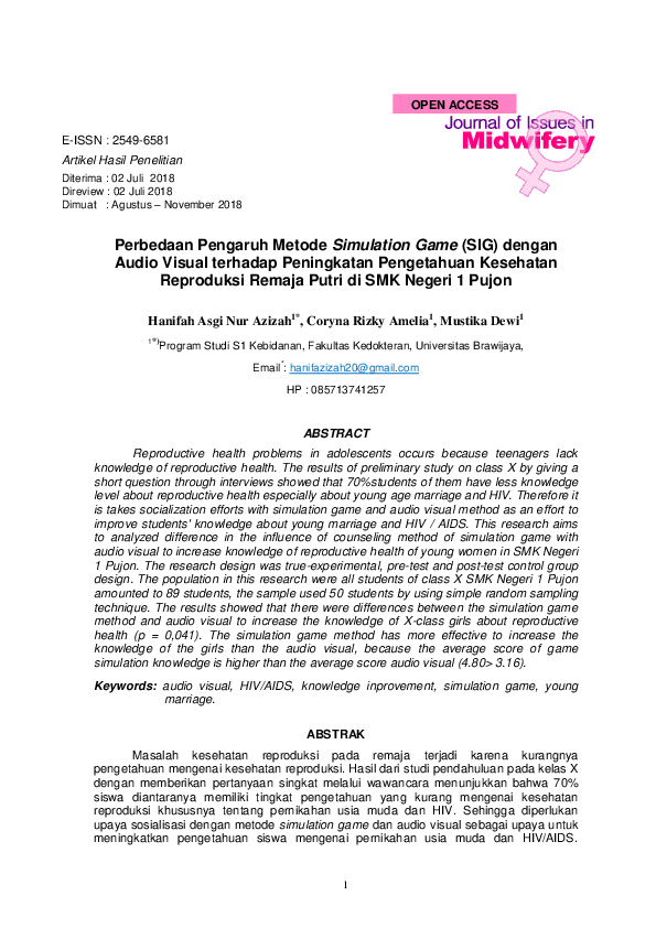 (PDF) Perbedaan Pengaruh Metode Simulation Game (SIG) dengan Audio Visual terhadap Peningkatan ...