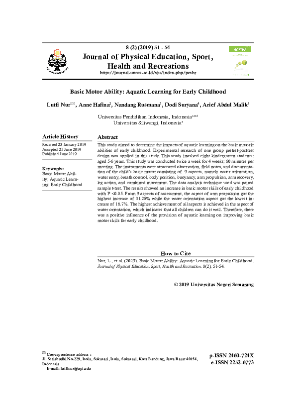 (PDF) Basic Motor Ability: Aquatic Learning for Early Childhood