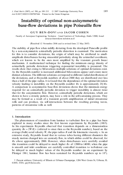 (PDF) Instability of optimal non-axisymmetric base-flow deviations in pipe Poiseuille flow