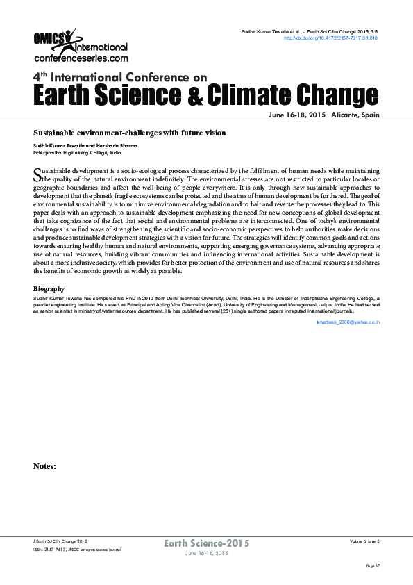 (PDF) Sustainable environment-challenges with future vision