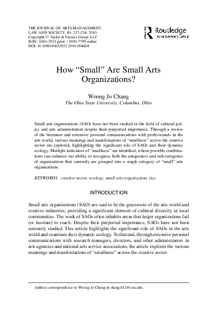 (PDF) How “Small” Are Small Arts Organizations?