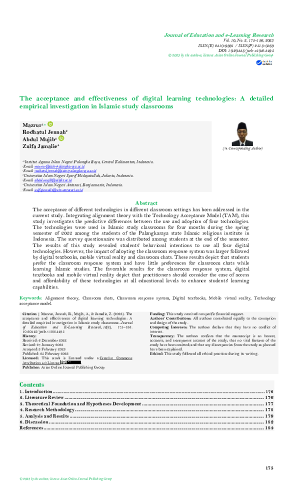 (PDF) The acceptance and effectiveness of digital learning technologies: A detailed empirical ...