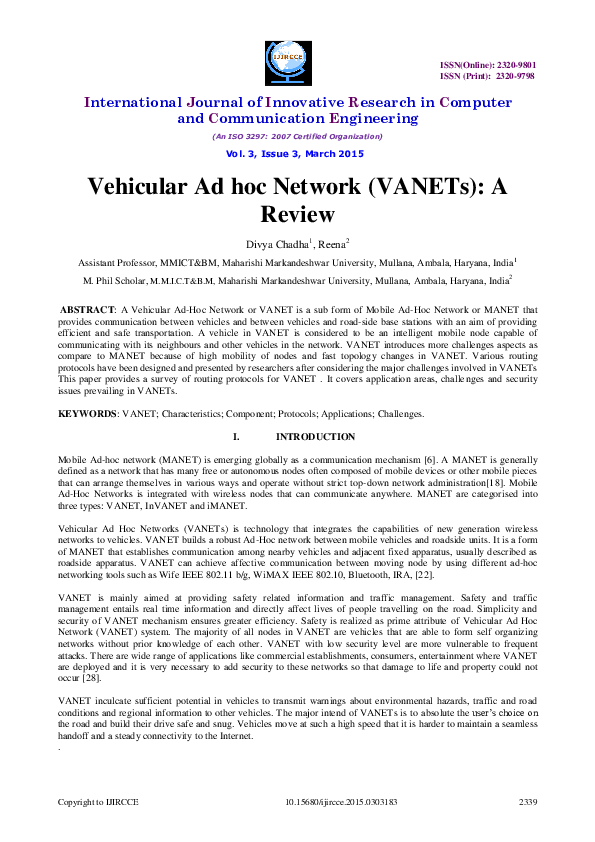 (PDF) Vehicular Ad hoc Network (VANETs): A Review