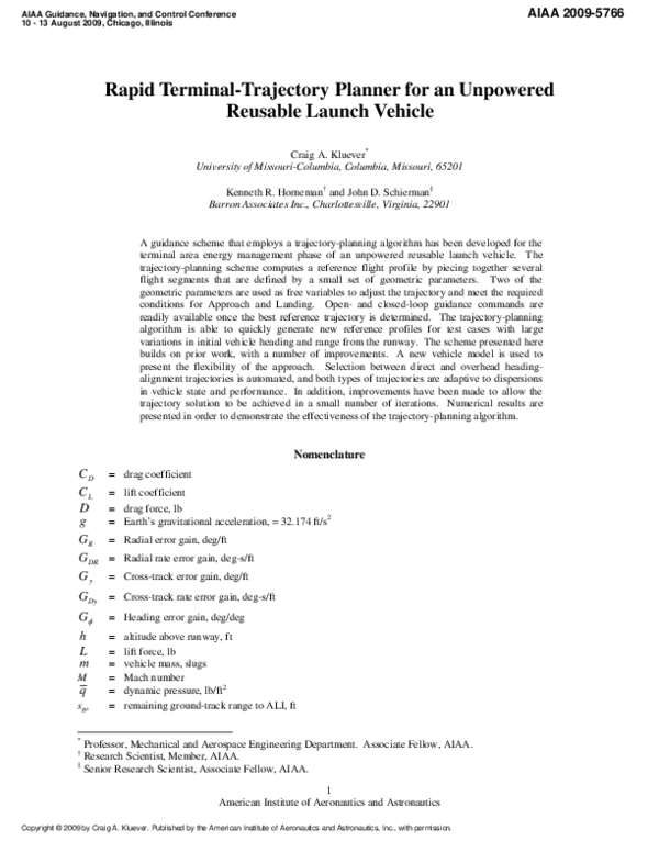 (PDF) Rapid Terminal-Trajectory Planner for an Unpowered Reusable Launch Vehicle