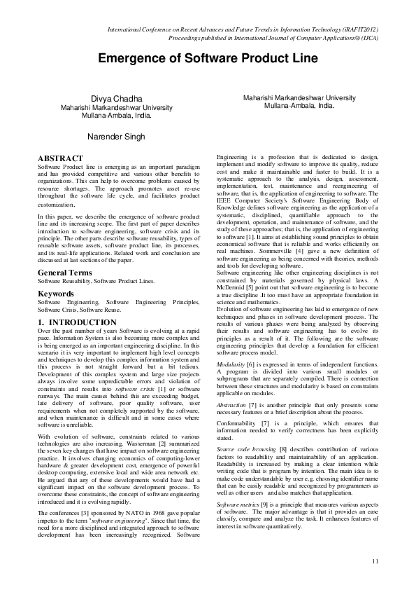 (PDF) Emergence of Software Product Line