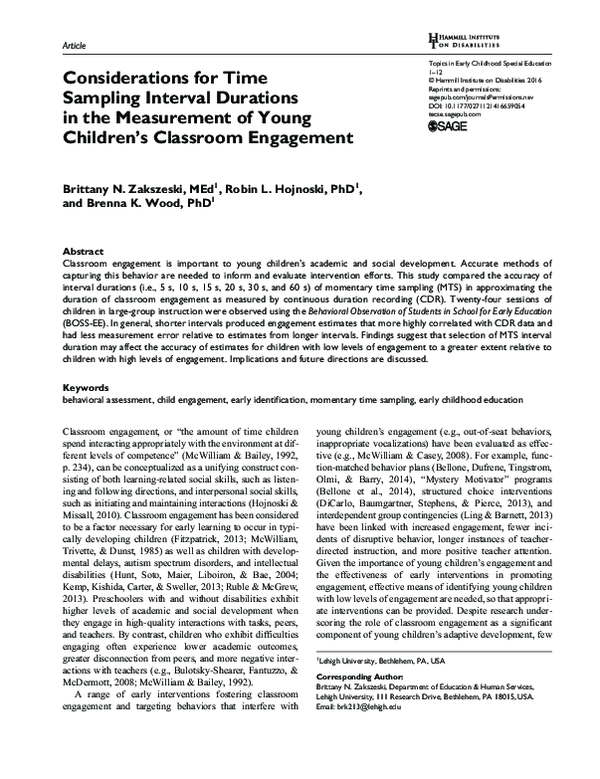 (PDF) Considerations for Time Sampling Interval Durations in the ...