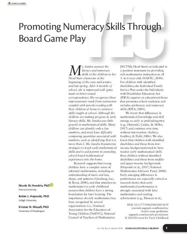 (PDF) Promoting Numeracy Skills Through Board Game Play