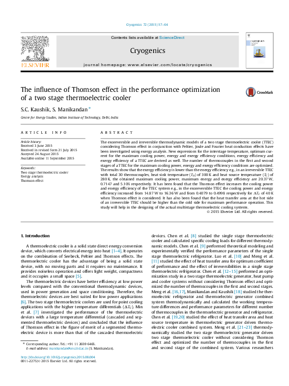 (PDF) The influence of Thomson effect in the performance optimization ...
