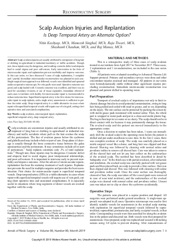 (PDF) Scalp Avulsion Injuries and Replantation