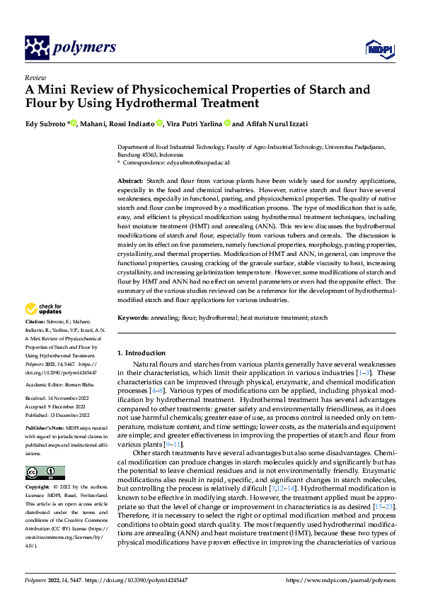(PDF) A Mini Review of Physicochemical Properties of Starch and Flour by Using Hydrothermal ...