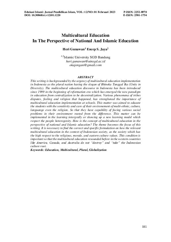 (PDF) Multicultural Education In The Perspective of National And Islamic Education