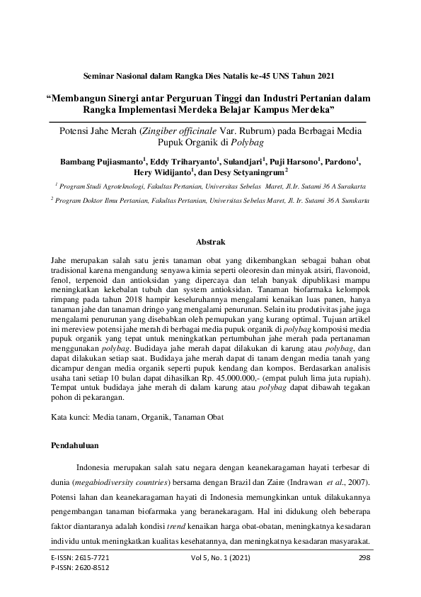 (PDF) Potensi Jahe Merah (Zingiber officinale Var. Rubrum) pada ...