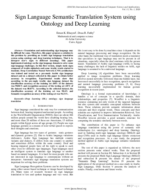 (PDF) Sign Language Semantic Translation System using Ontology and Deep ...