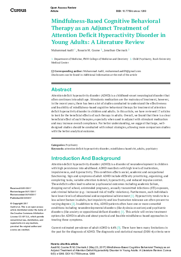 (PDF) Mindfulness-Based Cognitive Behavioral Therapy as an Adjunct Treatment of Attention ...