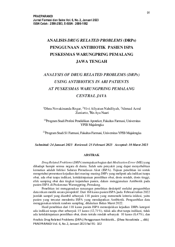 (PDF) ANALISIS DRUG RELATED PROBLEMS (DRPs) PENGGUNAAN ANTIBIOTIK PASIEN ISPA PUSKESMAS ...