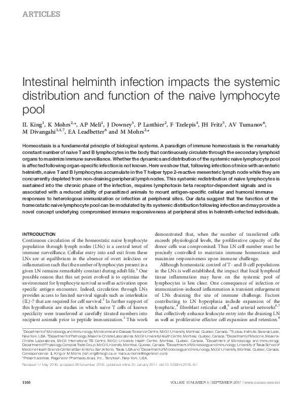 (PDF) Intestinal helminth infection impacts the systemic distribution ...