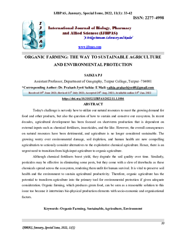 (PDF) Organic Farming: The Way to Sustainable Agriculture and ...