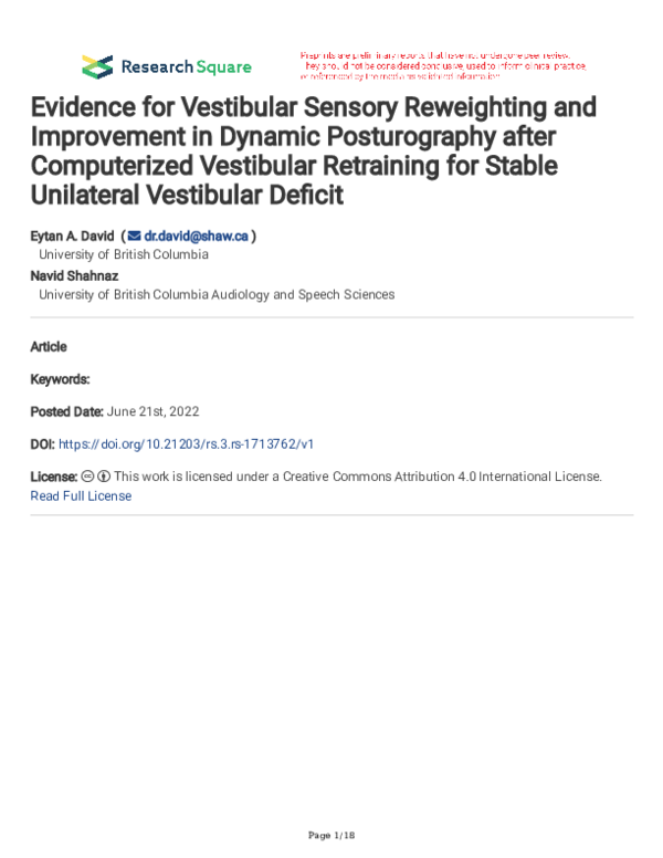 (PDF) Evidence for Vestibular Sensory Reweighting and Improvement in ...