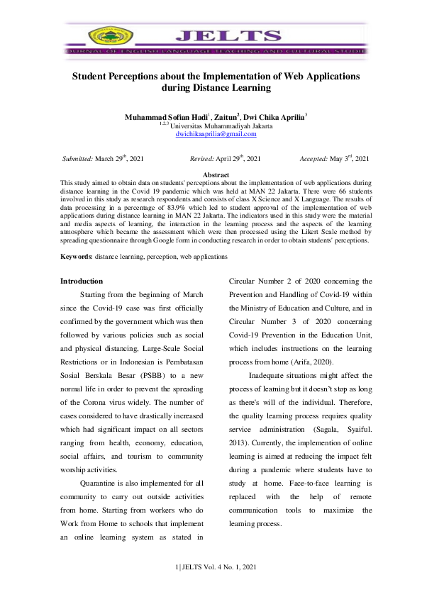 (PDF) Student Perceptions of Web Apps in Distance Learning