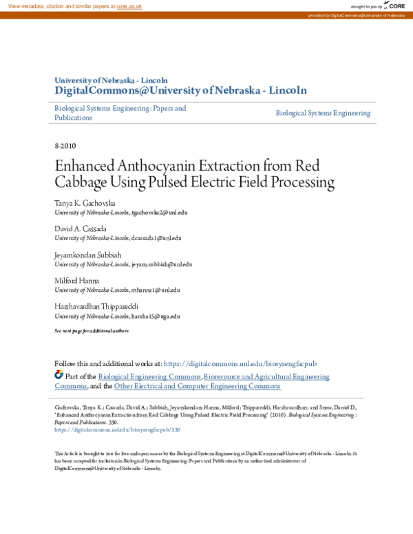 (PDF) Enhanced Anthocyanin Extraction from Red Cabbage Using Pulsed ...