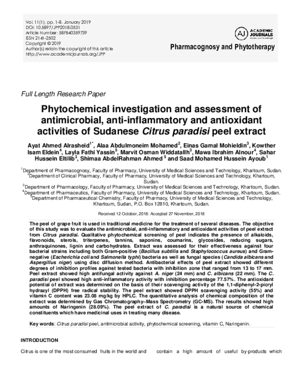 (PDF) Phytochemical investigation and assessment of antimicrobial, anti-inflammatory and ...