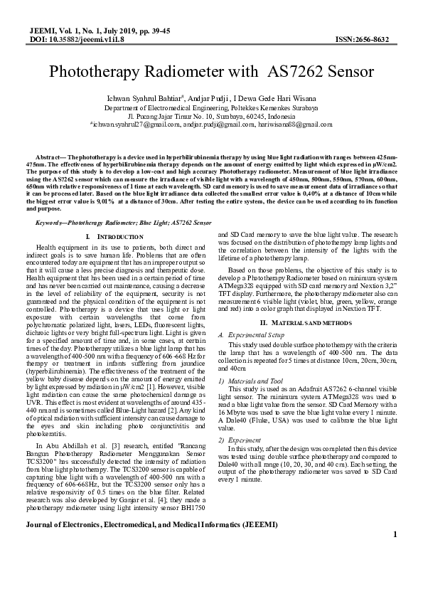 (PDF) Phototherapy Radiometer with AS7262 Sensor